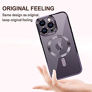 ZIYE Magnetic Case for iPhone 14 Pro Max Case [Compatible with MagSafe] Camera Lens Protector Plating Luxury Cover for Women Men Clear Soft TPU Shockproof Protective Phone Case - Purple