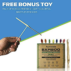 Bamdable Bamboo Wood Toothbrush with Animal Designs | Pack of 8 | Eco-Friendly | Soft Colorful Bristles for Kids