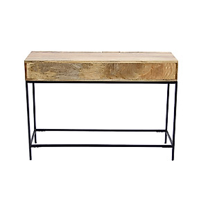 The Urban Port Mango Wood and Metal Console Table with Two Drawers, Brown
