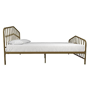 Novogratz Bushwick Metal Bed with Headboard and Footboard | Modern Design | Queen Size - Gold