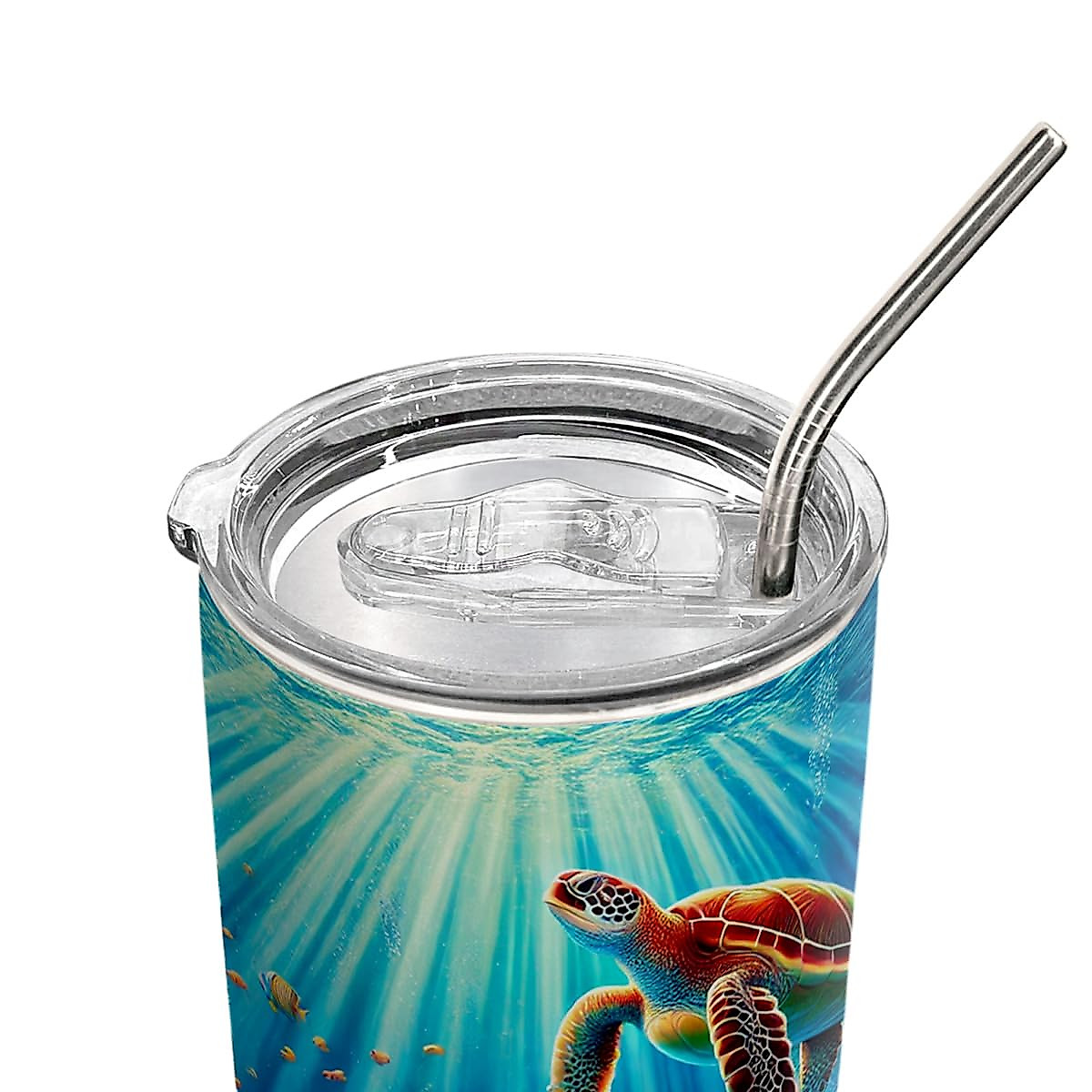 20oz Sea Turtle Tumbler, Gifts for Turtles Lovers, Ocean, Beach Gifts, Coffee Thermos for Women, Men, Stainless Steel Double Wall Vacuum Insulated Coffee Mug, Travel Cup with Lid