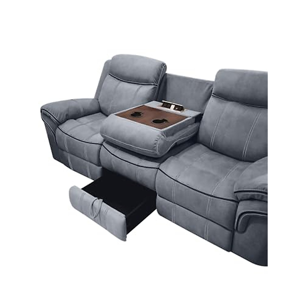 Acme Furniture Zubaida 41" x 87" Modern Velvet Reclining Sofa with USB Dock, 1 Storage Drawer, Tight Back & Seat Cushion, in 2-Tone Gray Finish