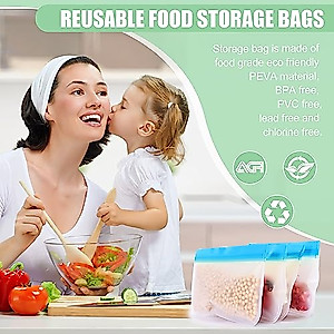 Reusable Food Storage Bags - 24 Pack Reusable Freezer Bags(8 Reusable Gallon Bags + 8 Reusable Sandwich Bags + 8 Reusable Snack Bags)，Reusable Ziploc Bags for Meat Fruits and Vegetables.