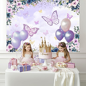 Mocsicka Violet Butterfly Backdrop 7x5ft Purple Floral Girl Butterfly Party Decorations Background Butterfly Theme Wedding Birthday Girls Baby Shower Decorations Backdrop