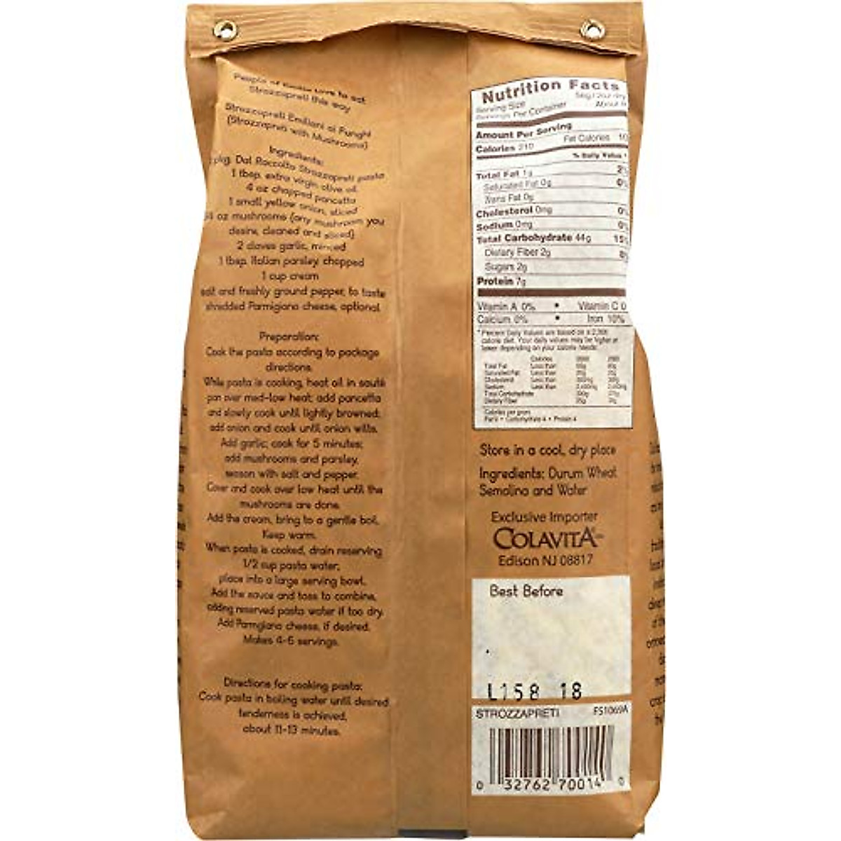 Dal Raccolto Pasta - Strozzapreti Emiliani, 1 lb Bag