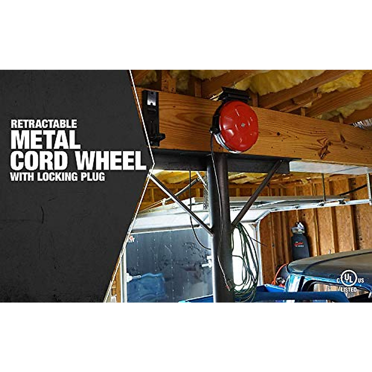 Woods 48004 14/3 SJTW Metal Extension Cord Reel with Locking Plug; Red; 30-Feet; Foot; Orange