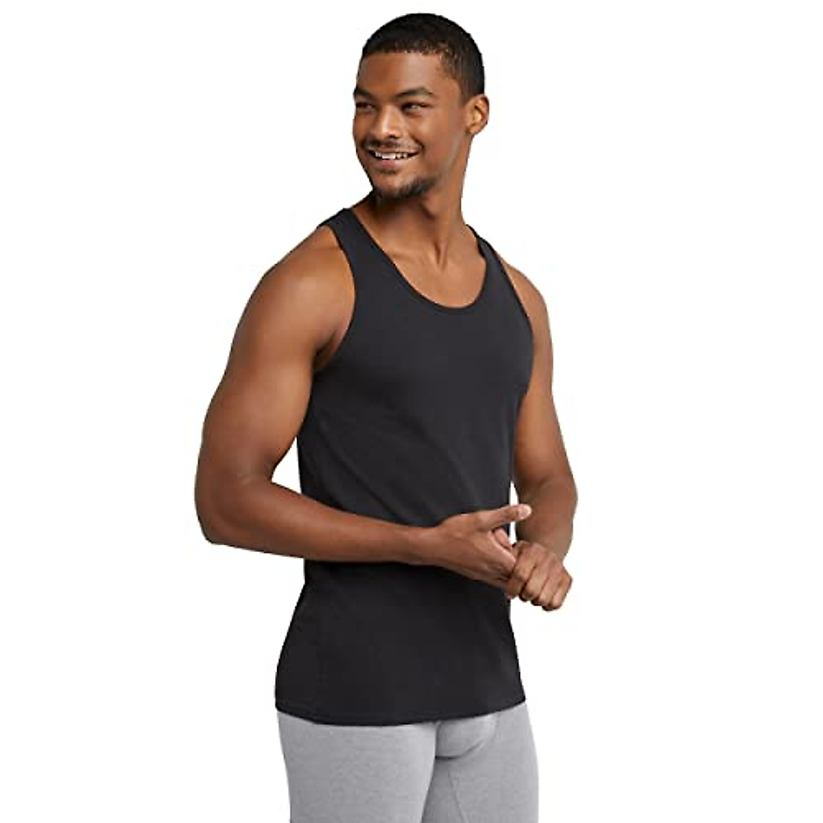 Hanes Men's Originals Stretch Cotton Pack, Moisture-Wicking Tank Tops, Tagless, 3-Pack, White/Tan/Black