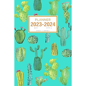 Planner 2023-2024: 6x9 Weekly and Monthly Organizer from May 2023 to April 2024 | Cactus Flower Bird Design Turquoise