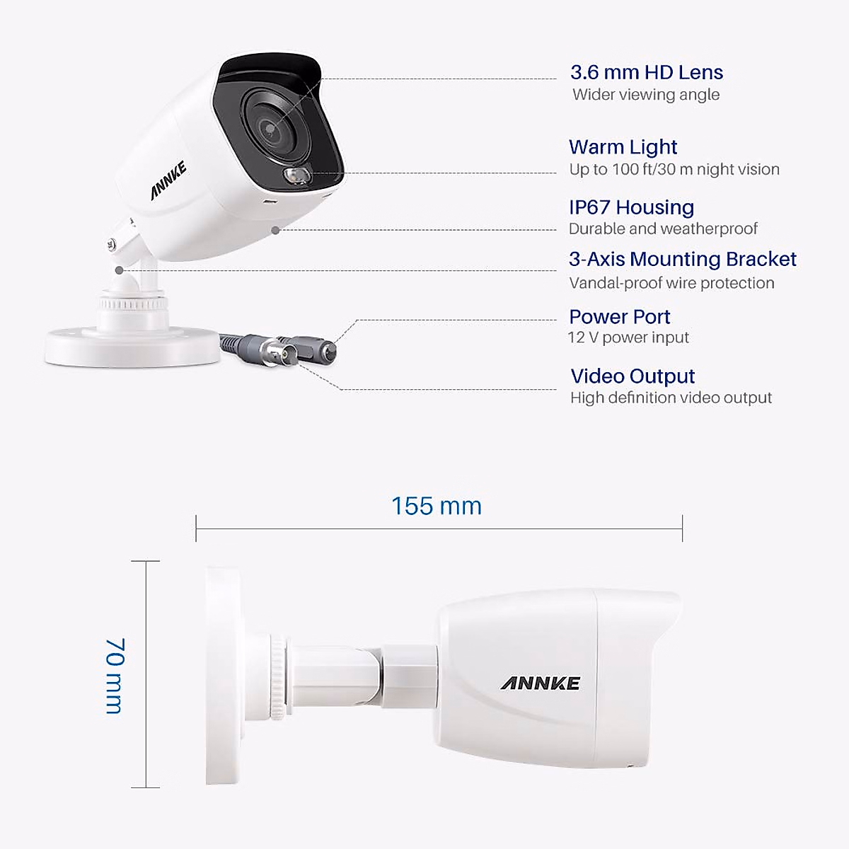ANNKE TVI Surveillance Camera with Full Color Night Vision, 1080P HD Analog Security Video Camera with Smart Array LED, 3.6MM Lens, IP67 Weatherproof for Indoor and Outdoor Use