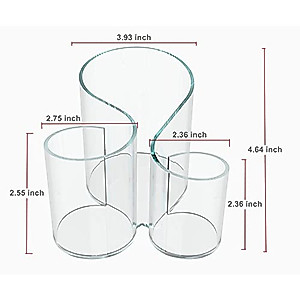 CAXXA Acrylic Makeup Brush Holder, 3 Compartment Desk Organizer Desktop Clear Cosmetics Organizer Lipstick Organizer (Clear)