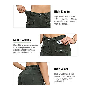 Aotasely Women's Casual Junior Denim Shorts Stretchy Mid Rise Jean Shorts with Pockets Party ClubNight Army Green XL