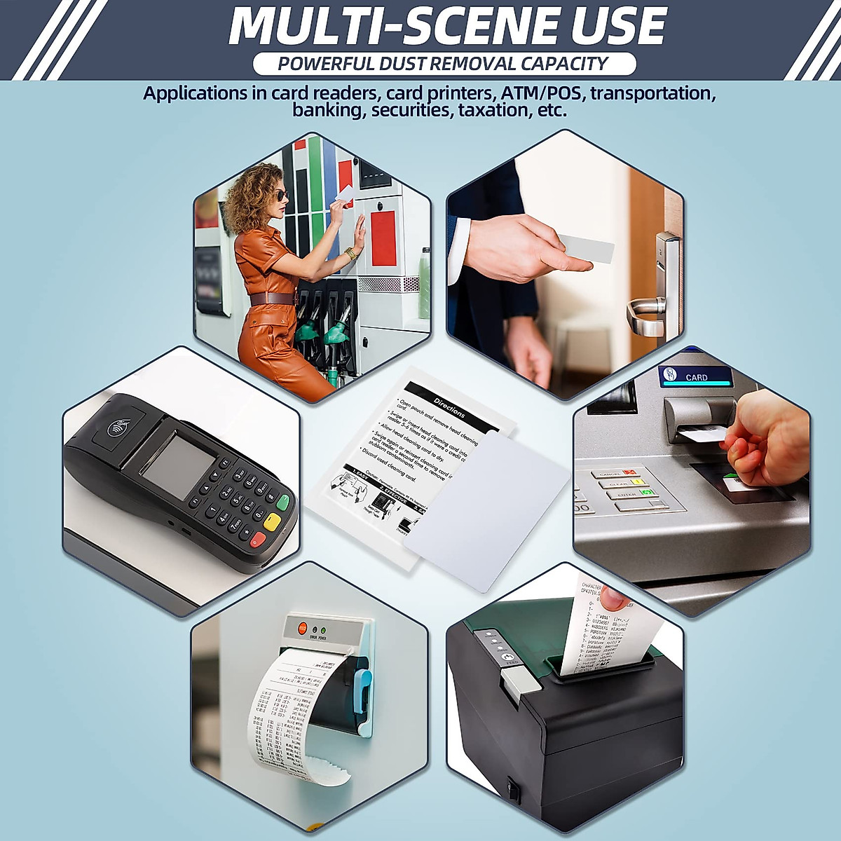 CR80 Cleaning Cards, Dual Side Card Reader Cleaner, POS Swipe Terminal Cleaning Cards CK-CR80 (50pcs)