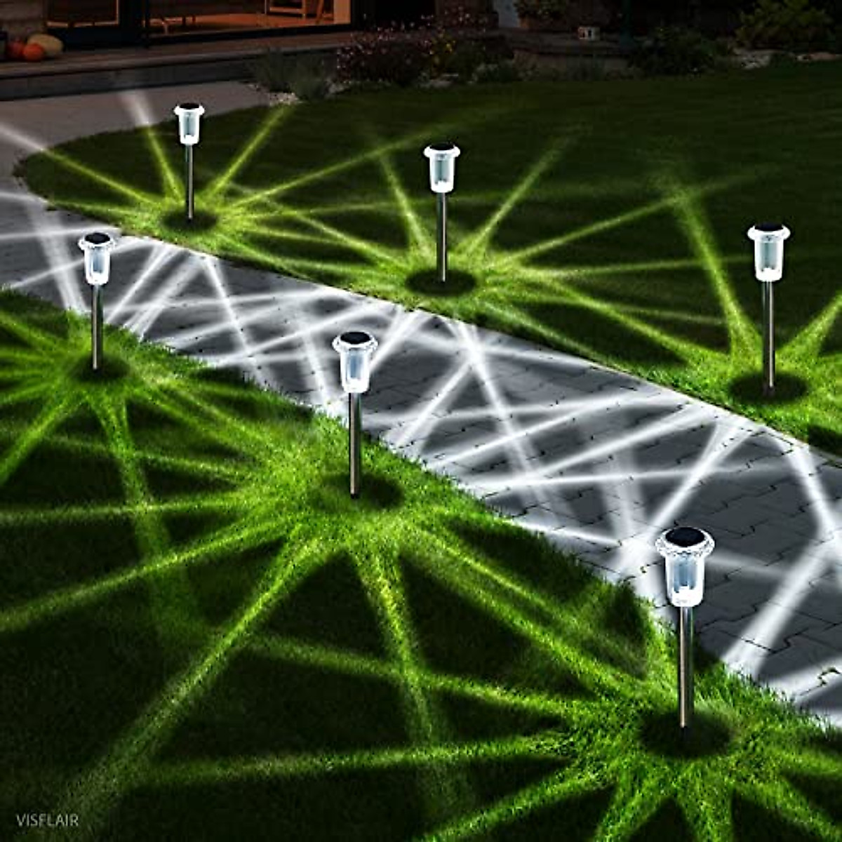 VISFLAIR Solar Pathway Lights Outdoor Decorative 12 Pack LED Waterproof Stainless Steel Garden Stakes Lights for Outside Yard, Path, Patio, Driveway Decor Landscape Lighting