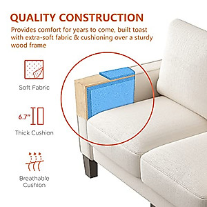 KEVINSAPCE 75" Modern Sofa Couch for Living Room, 3 Seater Fabric Upholstered Couch Small Couch for Small Space, Apartment, Offfice, Studio, Beige