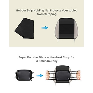 WONNIE Tablet Holder for Car, Upgraded iPad Holder for Car Back Seat Headrest Mount Holder for Kids with Anti-Slip Strap,Silicone Holding Net/Fits All 7-12.9'' Tablets