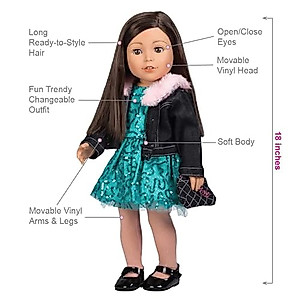 Adora Amazon Exclusive Amazing Girl - 18” Realistic Doll in Soft Vinyl, Huggable Body and Trendy Outfit, Perfect Birthday Gift for Ages 6 and Up - Emma Sparkles