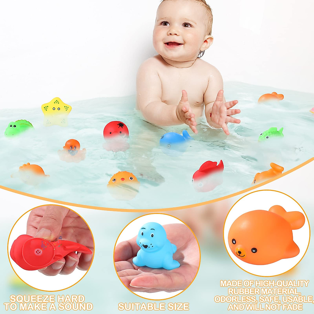 50 Pcs Baby Bath Toys Bulk Infant Bath Toys Water Float Squeak Rubber Animal Toys Bathtub Pool Toy for Toddlers Kids Bath Time Shower Party Favors Birthday Gifts, Random Style
