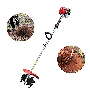 42.7CC 2-Stroke Garden Tiller/Cultivator, Hand-held Cultivator, Gas Powered Rototiller, Rotary Mini Cultivator Machine, Lightweight, Easy to Carry