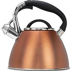 PriorityChef Tea Pot For Stove Top, Soft Touch RapidCool Handle, Whistling Tea Kettle for Stovetop, Food Safe Stainless Steel Body Won't Rust, 2.5 Qrt Teapot Copper