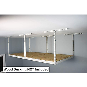 MonsterRax 4x8 Overhead Garage Storage Rack Frame Kit - Hanging Storage Shelves, Garage Ceiling Storage Rack System, Overhead Garage Organizers And Storage, Ceiling Shelving - (White, 18"-33")