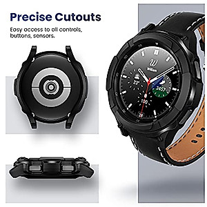 Goton 3 in 1 Accessories for Samsung Galaxy Watch 4 Classic 46mm, 1 Rugged TPU Armor Bumper Case Cover +2 Tempered Glass Screen Protector Films + 1 Bezel Ring for Galaxy Watch4 Classic 46mm Black