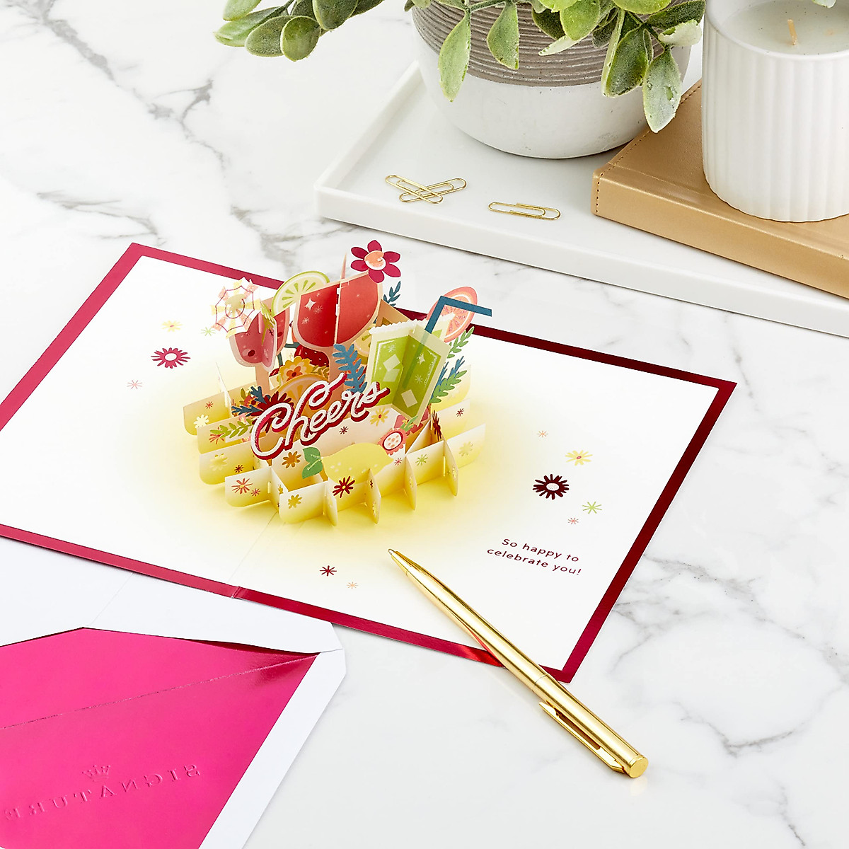 Hallmark Signature Paper Wonder Pop Up Card for Graduation or Birthday (Here's to You, Tropical Drink)