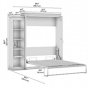 Bestar Orion Queen Murphy Bed with Shelves (87W) in Bark Grey and Graphite, Sleeping Arrangement with Storage