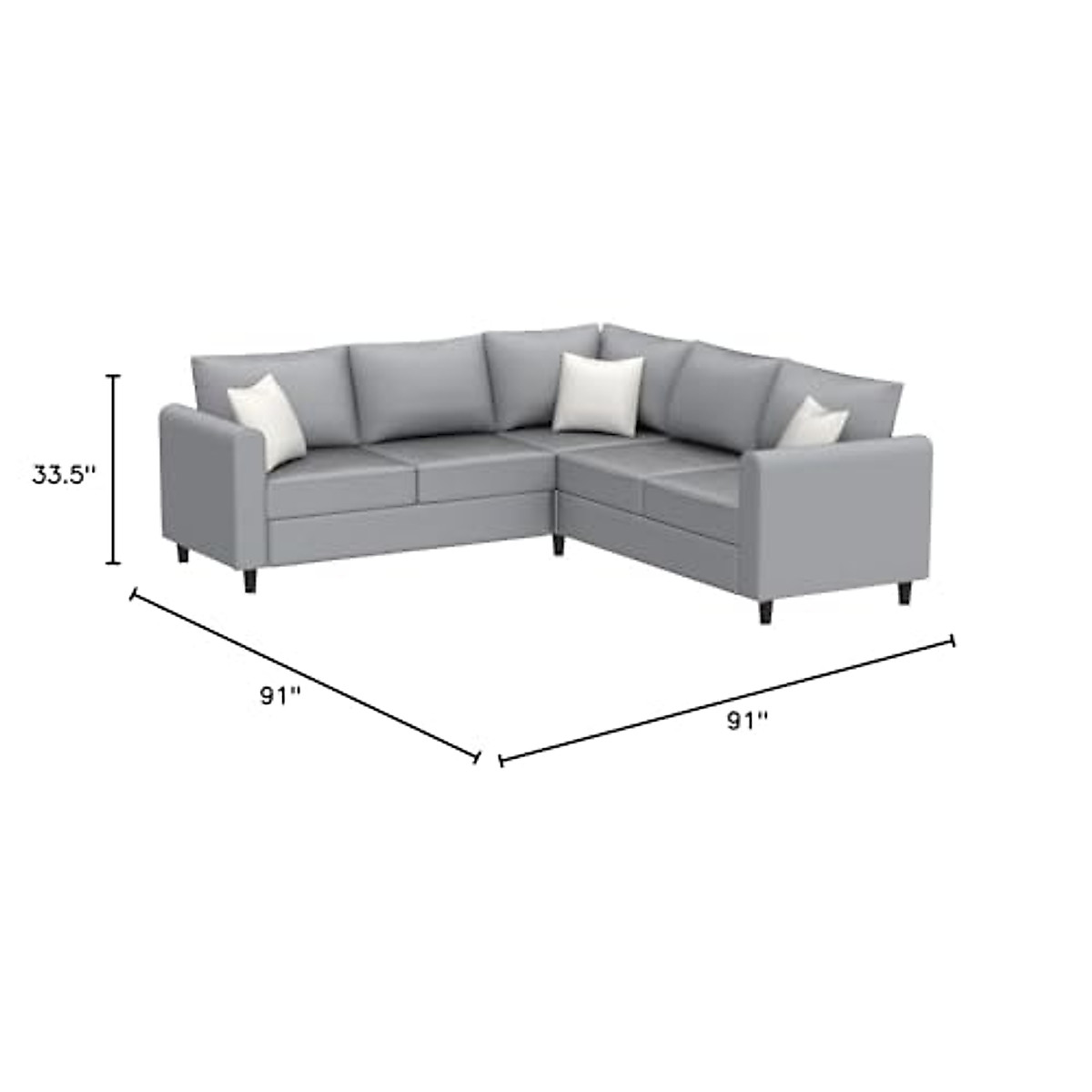 Bellemave Modular Sectional Sofa L Shaped Couch with 3 Pillows, Modern Corner Upholstered Sectional Sofa Couch Living Room Furniture, Gray