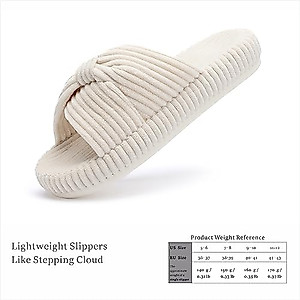 Chantomoo Slippers for Women Memory Foam House Bedroom Corduroy Bow Crossbands Slide Slipper Shoes Comfy Trendy Gift Slippers Beige Size7 8 6..5