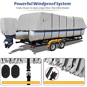 Fuprosico 1200D Pontoon Cover Heavy Duty Pontoon Boat Covers Waterproof Pontoon Cover Pontoon Boat Cover with Motor Cover,Grey 21-24ft