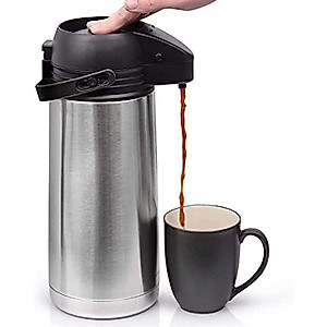 Airpot Coffee Dispenser with Easy Push Button Stainless Steel Double-Wall Vacuum Insulated Thermos Effectively Keeps Beverages Hot or Cold