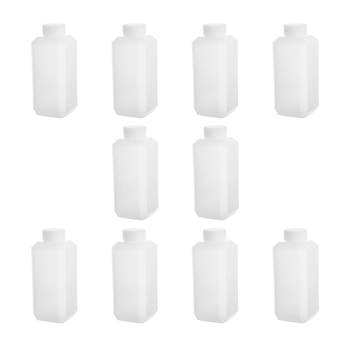 Bettomshin 10Pcs Narrow Mouth HDPE Reagent Bottle, 250mL/8.45oz Square Plastic Lab Chemical Reagent Bottle, Leak Proof, Translucent Sample Sealing Liquid/Solid Storage Container with Caps