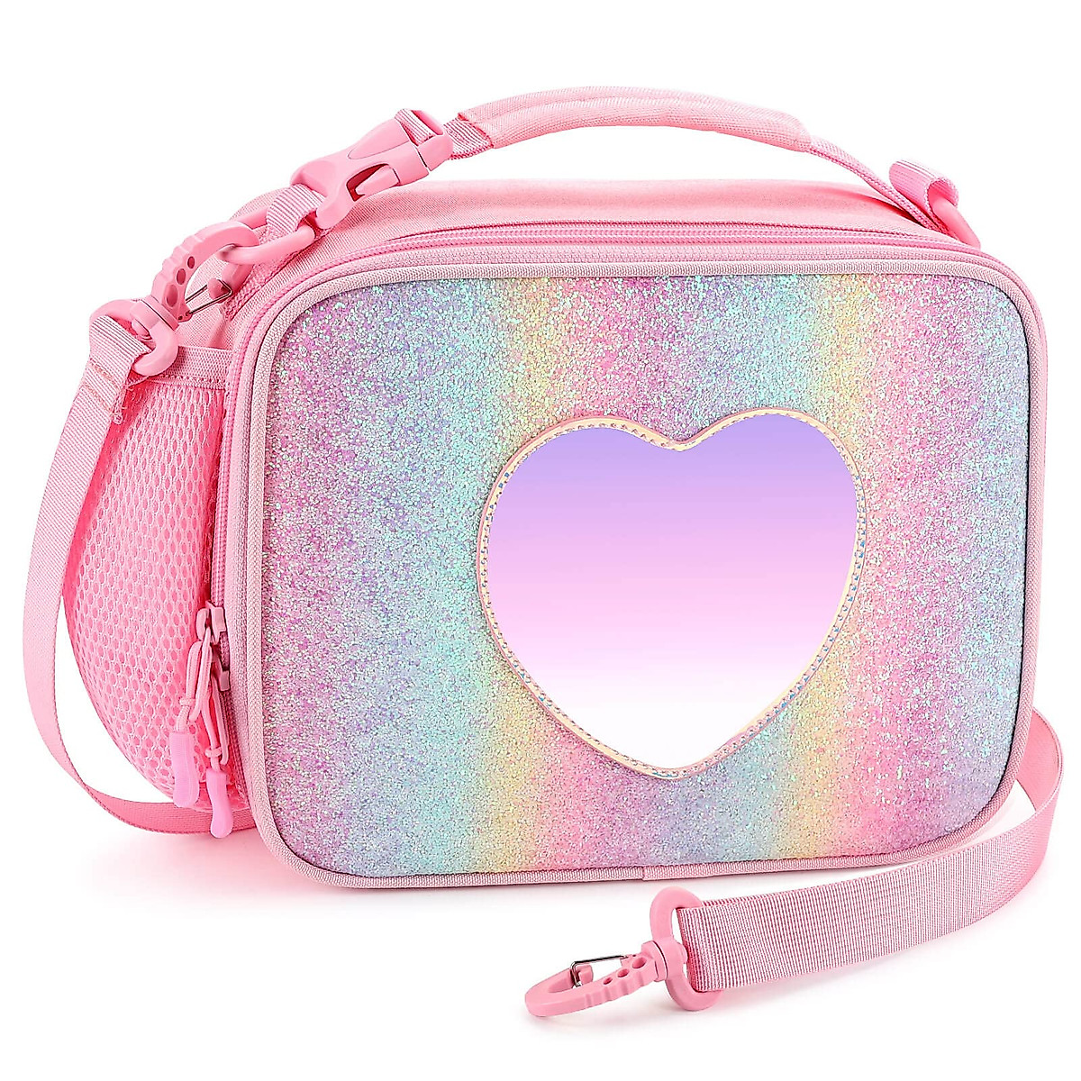 mibasies Girls Lunch Bag for Kids Rainbow Insulated Box with External Bottle Holder