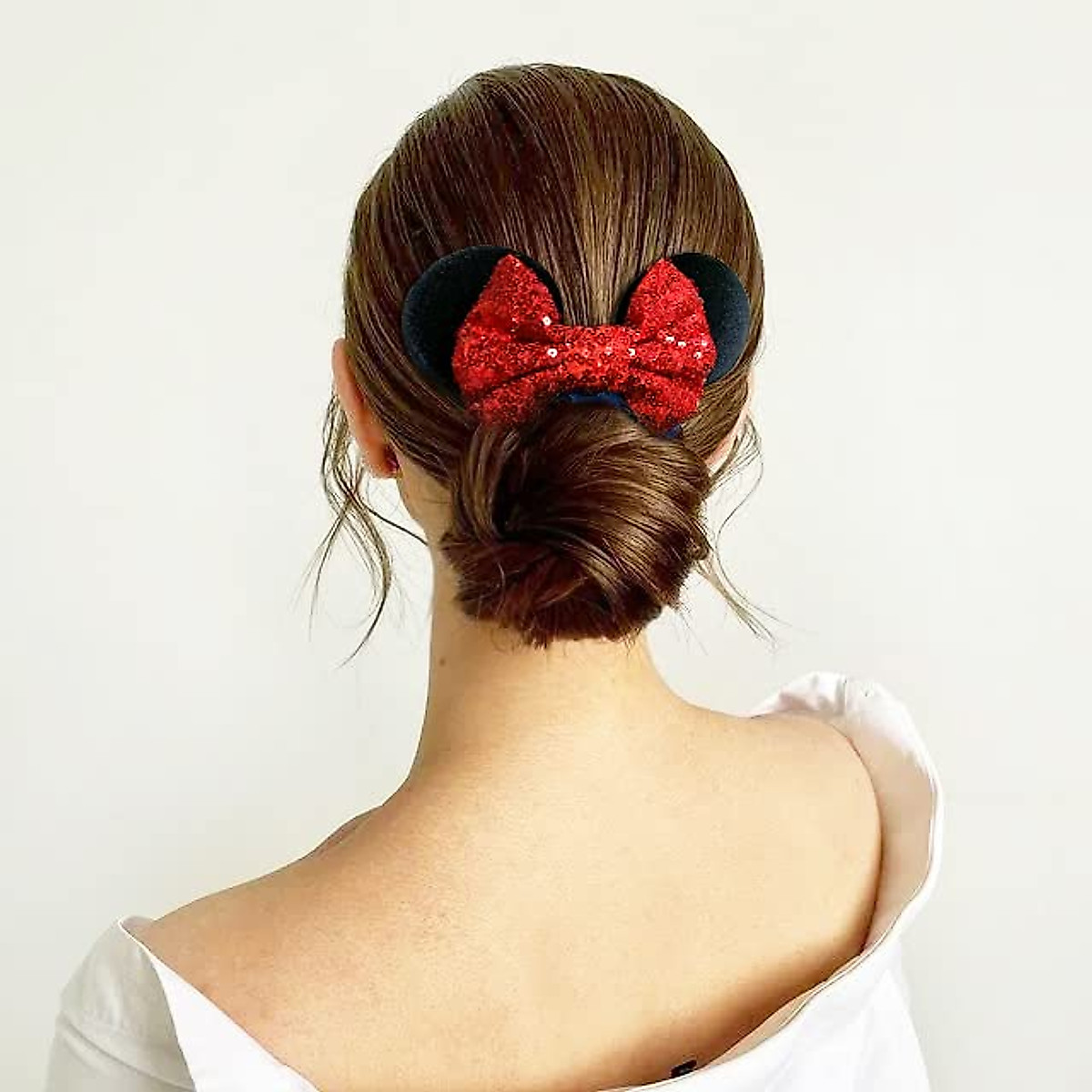 6 Pack Mouse Mickey Ears Scrunchies Velvet Sparkle Sequin Minnie Bows Hair Scrunchies Hair Ties Elastic Rubber Bands Ponytail Holders for Kids Women Girls Adult Christmas Party Decoration