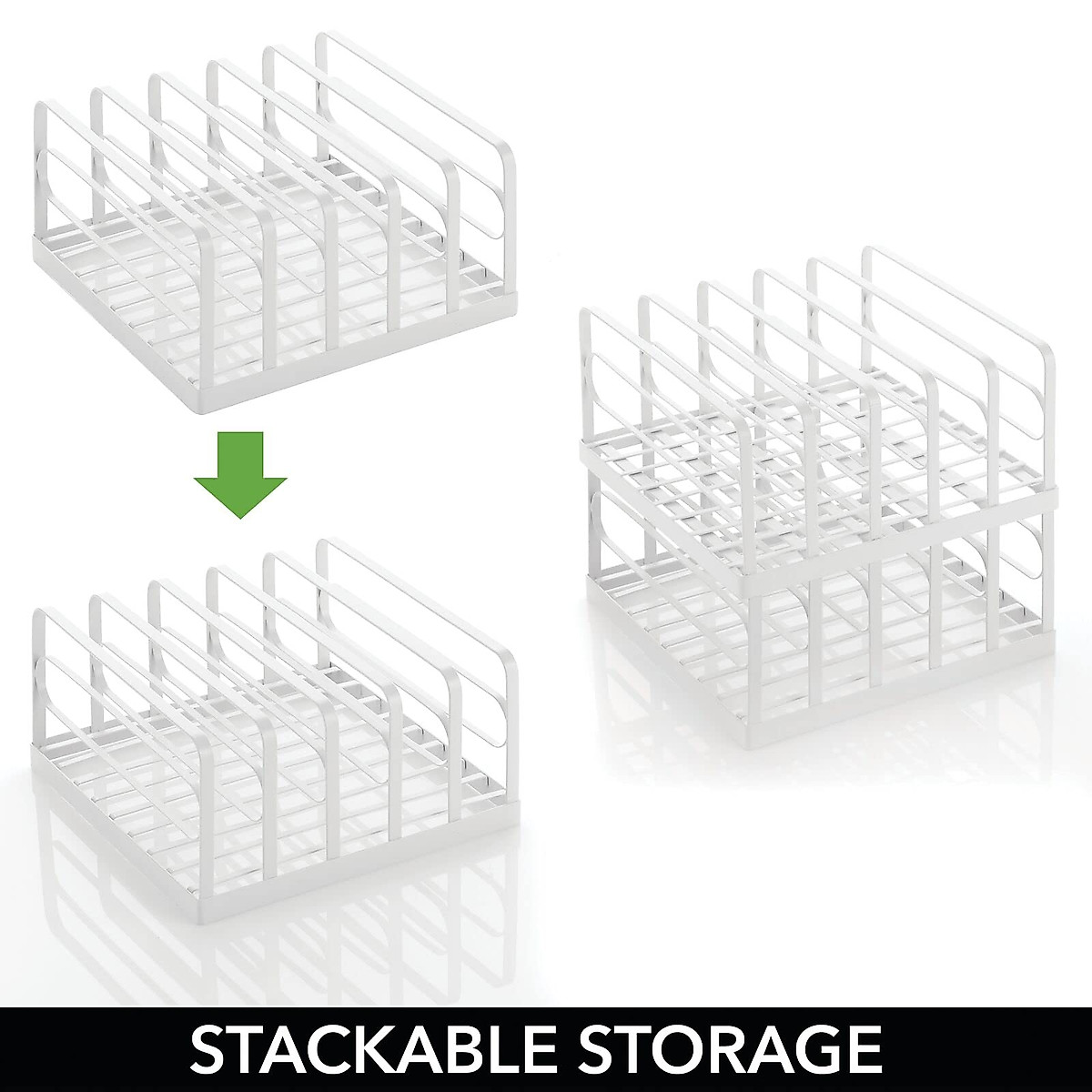 mDesign Metal Divided Stackable Purse Organizer for Closets, Bedrooms, Dressers, Shelves - Closet Shelf Storage Solution for Purses, Clutches, Wallets, Accessories - 5 Sections, 2 Pack - Matte White