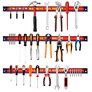 Happytools 18” Magnetic Tool Holder, 3 PCS Heavy Duty Tool Magnet Strip w/ Strong Magnetic Force, Wall Mounted Magnetic Tool Organizer Bars for Kitchen, Garage, Household, Workshops
