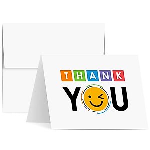 Emoji Thank You Cards, Nice Classic and funny Fold Over Greetings for Christmas, Holidays, Baby Shower, Graduation, Anniversaries, etc. – Blank White Interior | 4.25 x 5.5” | 25 per Pack