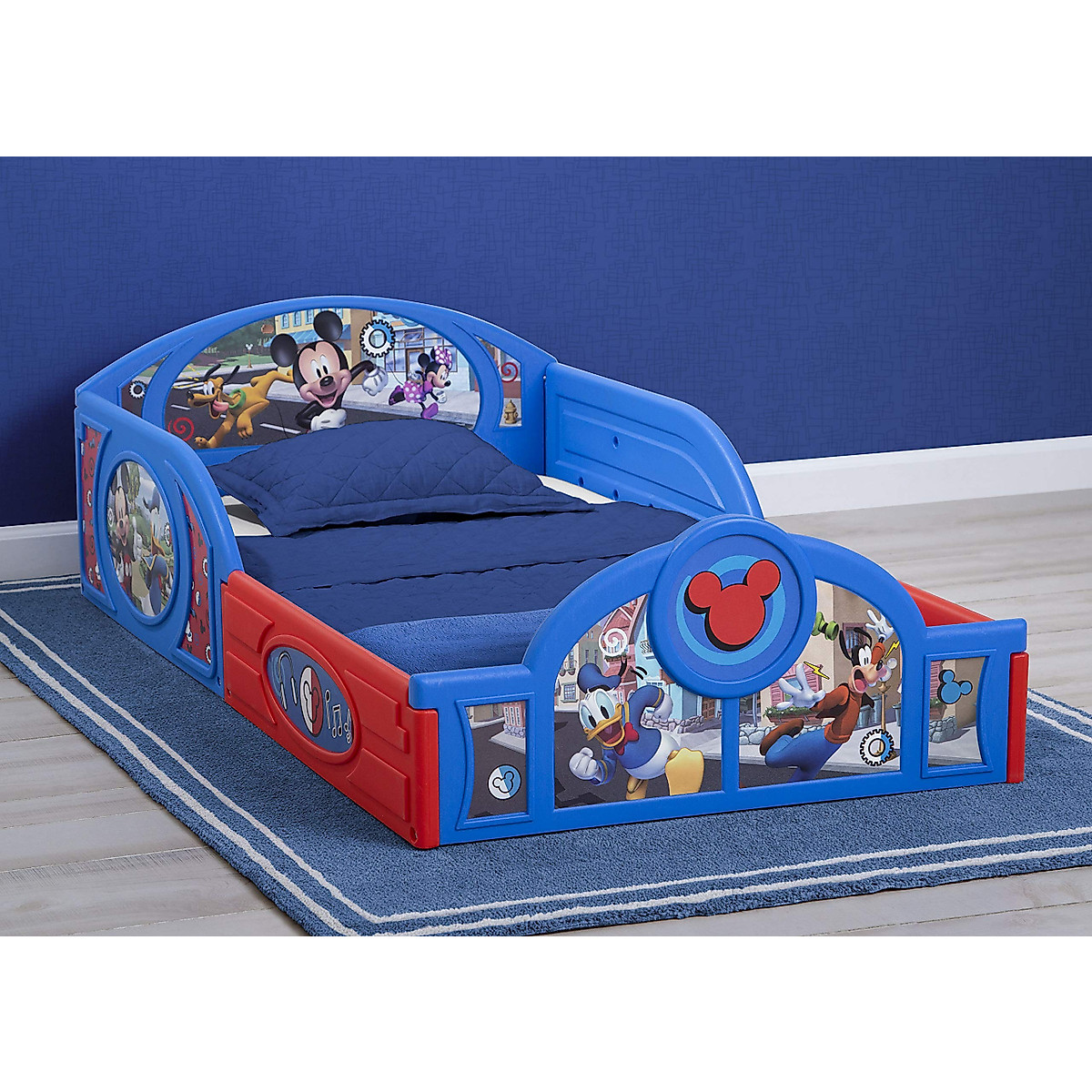 Delta Children Disney Mickey Mouse Plastic Sleep and Play Toddler Bed with Attached Guardrails