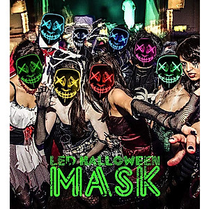 PENGYOU LED Halloween Mask Face El Wire Glow Scary Purge Light Up Masks LED for Women Men Kids Festival Gifts Blue, 8x6.9x3.5 inches