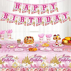 172 Pcs Princess Birthday Party Supplies Serves 24 Include Princess Castle Tablecloth Pink Princess Birthday Banner Princess Party Plates and Napkins Tableware Set for Girls Princess Theme Decorations