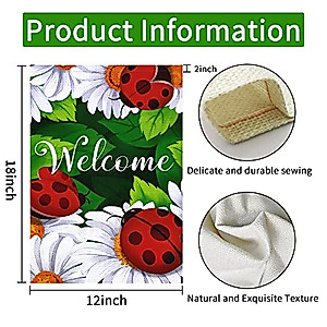 Welcome Spring Garden Flag 12x18 Double Sided Burlap Vertical Spring Yard Flags The Beatles Floral Banner for Seasonal Summer Outdoor Farmhouse Decoration(ONLY FLAG)