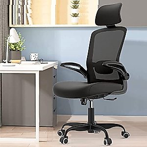 Home Office Desk Chairs, Ergonomic Office Chairs with Flip-up Armrests, Computer Desk Chairs with Lumbar Support, Office Desk Chairs with Rocking Function, Black