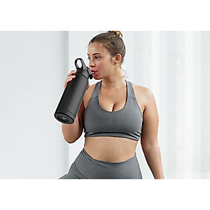 ENCOOL Insulated Stainless Steel Water Bottle with Straw and Carry Loop, Double Wall Cold for 36 Hours, Tritan Leak Proof Lid for Sports, Travel, 32 oz, Black Night