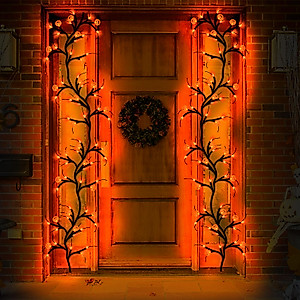 BOLWEO Halloween Willow Vine Twig Garland Lights, 6ft Pumpkin Lights Battery Operated with Timer 8 Modes Waterproof Halloween Decorations for Wall Window Door