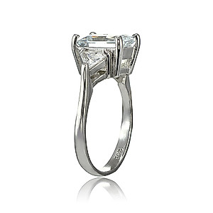 Hoops & Loops Sterling Silver CZ Trillion & Emerald Cut Engagement Ring, Size 6