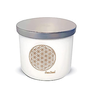 Large Exotic Spiced Vanilla Candle, Scented Candles for Home, Hand-Poured Aromatherapy 3 Wick Candle for Gift with Flower of Life Design, 50-Hour Burn Time, 14oz OneSoul Collection