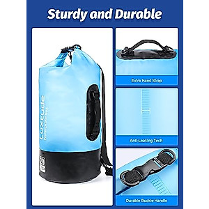 Luxtude Waterproof Dry Bag for Women Men, 5L Waterproof Backpack with Phone Case, Roll Top Floating Marine Dry Bags for Kayaking, Travel, Hiking, Swimming, Boating, Camping, Beach etc. (Blue)