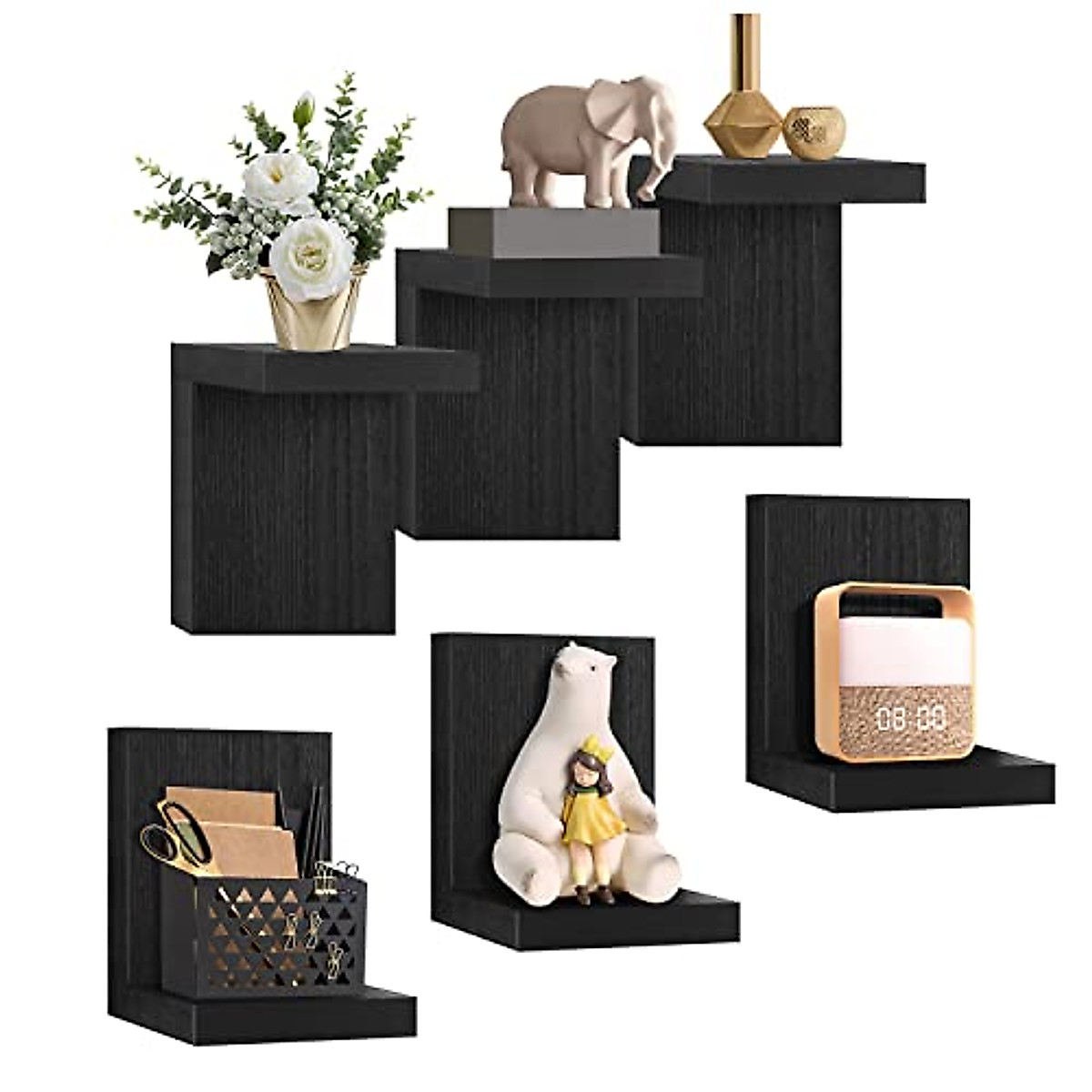 GDYUS Floating Shelves, Wood Small Floating Shelf Wall Mounted, Hanging Display Shelves Set of 3, Wall Shelf for Bedroom Living Room Bathroom Office Decoration