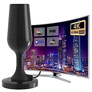 Digital TV Antenna, Long Range & 360° Reception HDTV Antenna Indoor Outdoor, TV Antenna for Smart TV with Strong Magnetic Base for Easy Installation, Support 4K 1080p Fire tv Stick and All TV's