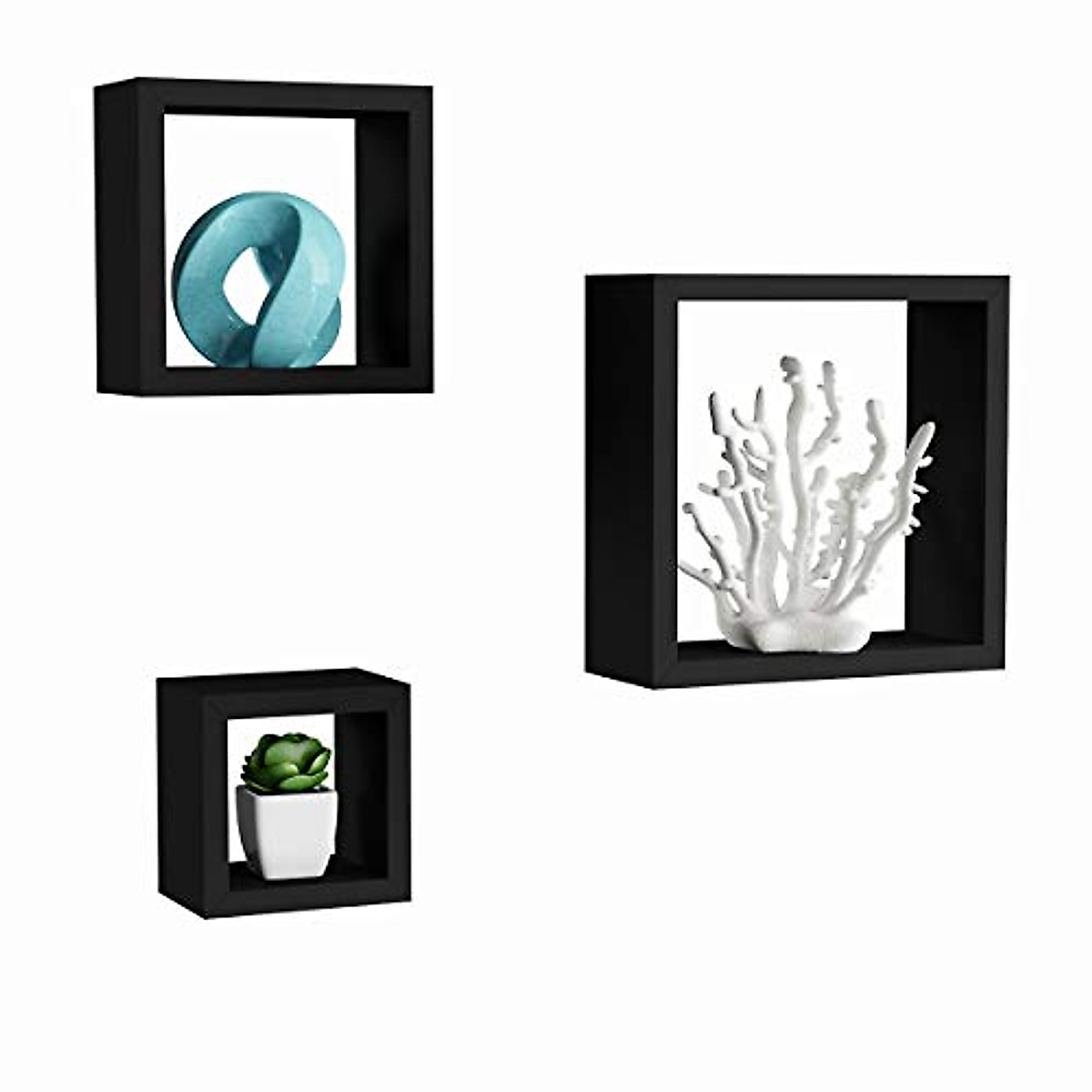 Lavish Home (Black Floating Shelves-Cube Wall Shelf Set with Hidden Brackets, 3 Sizes to Display Décor, Books, Photos, More-Hardware Included, 9"x3.5"x9"